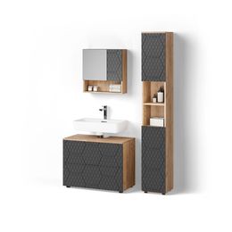 BADM&Ouml;BEL-SET Ronco Anthrazit mit Wabenstruktur 3 Teile, mit Schubladenschrank und Hochschrank