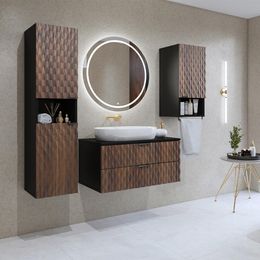 WASCHTISCHUNTERSCHRANK 81cm Nevia 2er-Set Holz und Schwarz