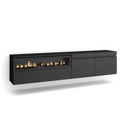 TV-SCHRANK schwarz, mit Elektrokamin, H&auml;ngend, 200/35/45cm