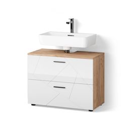 WASCHBECKENUNTERSCHRANK Ronco Wei&szlig; Hochglanz/Goldkraft Eiche 80 x 58.6 cm