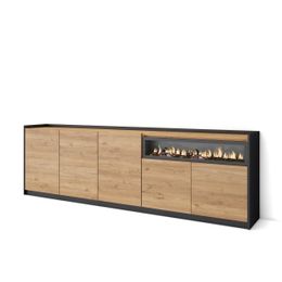 SIDEBOARD, Highboard, Eiche Schwarz, Elektrokamin, 260/37/80cm