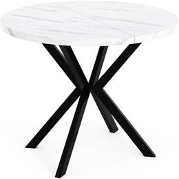 ESSTISCH Valeo runder ausziehbarer, Marmor Wei&szlig; 100-180/100/76 cm