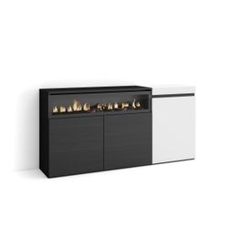 SIDEBOARD Elektrokamin, wei&szlig; und schwarz, 150/35/75cm