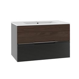 WASCHTISCH 80cm Sylla Schwarz und Holz