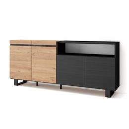 SIDEBOARD eiche, schwarz, 200/35/87cm