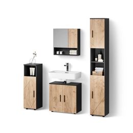 BADM&Ouml;BEL-SET Ronco Goldkraft Eiche/Anthrazit 4 Teile, mit Hochschrank