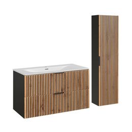 BADM&Ouml;BEL 100.2cm Gaia 2er-Set Holz in Eichenoptik und Schwarz