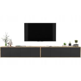 TV-LOWBOARD 2-er Set Apollo2 Eiche wotan Schwarz Matt 150 cm
