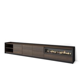 LOWBOARD, Dunkler Eiche und Schwarz, Elektrokamin, 310/37/50cm