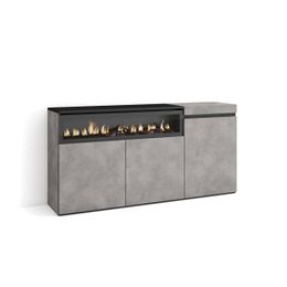 SIDEBOARD Elektrokamin, zementgrau, 150/35/75cm