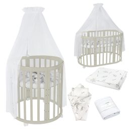 BABYBETT OLIVE OVAL 7in1 mit Matratze und Himmelset