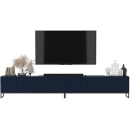 TV-LOWBOARD 2er-Set Elpis Marineblau matt mit schwarzem Metallrahmen 150 cm