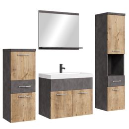 Badplaats BADM&Ouml;BEL-SET Alba 5 Teile Kastanien Eiche / Grau - 60 x 35 x 51 cm