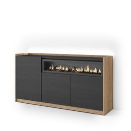 SIDEBOARD, Schwarz und Eiche, 156/37/80cm, Kamin mit Feuereffekt