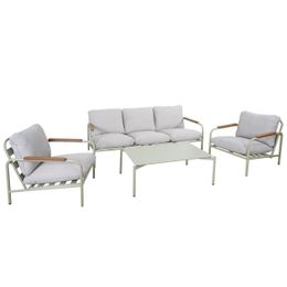 MCW GARTENGARNITUR Hellgr&uuml;n, Beige 1x 3-Sitzer Gartenbank, 2x Sessel und 1x Tisch-Set