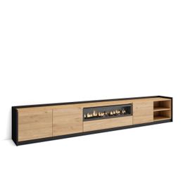 LOWBOARD, Eiche Schwarz, Elektrokamin, 310/37/50cm