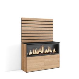 SIDEBOARD KOMMODE, Elektrokamin XXL, eiche, 107/35/145cm