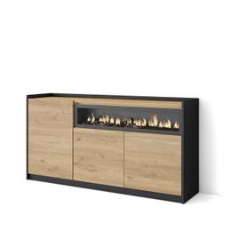 SIDEBOARD, Highboard, Eiche Schwarz, Elektrokamin, 156/37/80cm