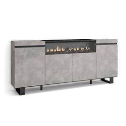 SIDEBOARD Elektrokamin, zementgrau, 200/35/87cm