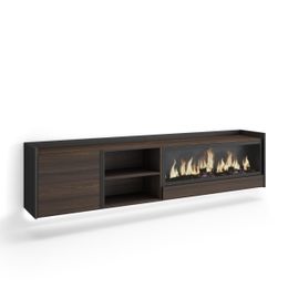 LOWBOARD, Eiche und Schwarz, 212/35/50cm, Kamin mit Feuereffekt XXL