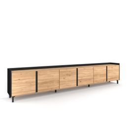 LOWBOARD, Eiche und Schwarz, 309/35/61cm, mit Beinen