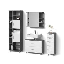 BADM&Ouml;BEL-SET Eisak Wei&szlig;/Anthrazit 4 Teile, mit Hochschrank