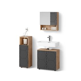 BADM&Ouml;BEL-SET Ronco Anthrazit mit Wabenstruktur 3 Teile
