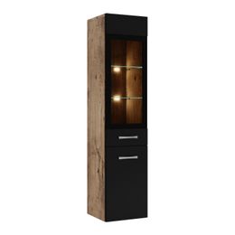 Badplaats BADEZIMMERSCHRANK Rio mit 2 T&uuml;ren Kastanien Eiche / Schwarz - 30 x 30 x 130 cm