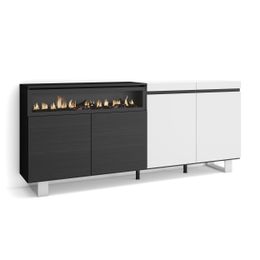SIDEBOARD Elektrokamin, wei&szlig; und schwarz, 200/35/87cm