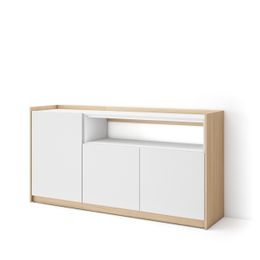 SIDEBOARD, Highboard, Wei&szlig; und Eiche Soft, 156/37/80cm
