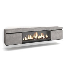 LOWBOARD, Tv-Schrank mit Elektrokamin XXL, H&auml;ngend, Zementgrau, 208/35/45cm
