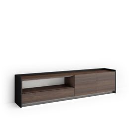 LOWBOARD, Dunkler Eiche und Schwarz, 207/37/50cm, mit Led
