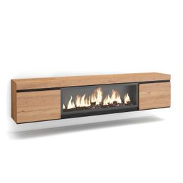 LOWBOARD, Tv-Schrank mit Elektrokamin XXL, H&auml;ngend, Eiche, 208/35/45cm