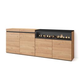 SIDEBOARD Elektrokamin, eiche, schwarz, 200/35/75cm