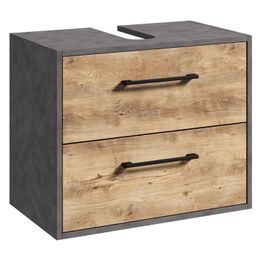 Badplaats WASCHBECKENUNTERSCHRANK Florence 2 Schubladen Kastanien Eiche / Grau - 60 x 35 x 47 cm