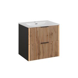 WASCHTISCH 60.2cm Gaia Holz in Eichenoptik und Schwarz