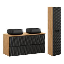 BADM&Ouml;BEL 120cm Elora 2er-Set Schwarz und Holz