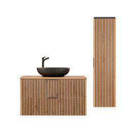 BADM&Ouml;BEL 100.6cm Gaia 2er-Set Holz in Eichenoptik und Schwarz