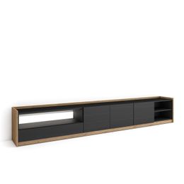LOWBOARD, Schwarz und Eiche, 310/37/50cm, mit Led