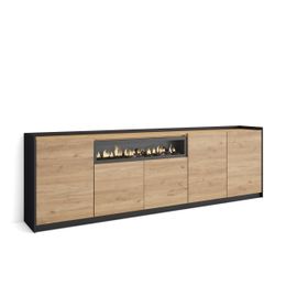 SIDEBOARD, Highboard, Eiche Schwarz, Elektrokamin, 260/37/80cm