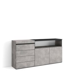 KOMMODE mit Schubladen, Sideboard Schrank, zementgrau, 158/35/75cm