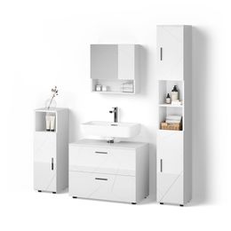 BADM&Ouml;BEL-SET Ronco Wei&szlig; Hochglanz 4 Teile, mit Schubladenschrank und Hochschrank
