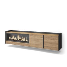 LOWBOARD, Eiche und Schwarz, 212/35/50cm, Kamin mit Feuereffekt XXL