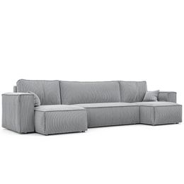 ECKSOFA mit Schlaffunktion und Bettkasten, Hellgrau