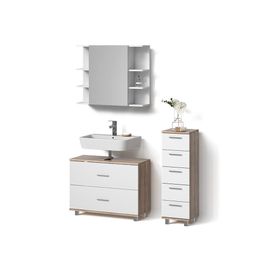 BADM&Ouml;BEL-SET Eisak Wei&szlig;/Sonoma 3 Teile, mit Unterschrank 80 cm