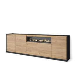 SIDEBOARD, Highboard, Eiche Schwarz, Elektrokamin, 260/37/80cm