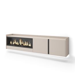 LOWBOARD, Beige, 212/35/50cm, Kamin mit Feuereffekt XXL