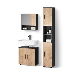 BADM&Ouml;BEL-SET Ronco Goldkraft Eiche/Anthrazit 3 Teile, mit Hochschrank