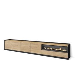 LOWBOARD, Eiche Schwarz, Elektrokamin, 310/37/50cm