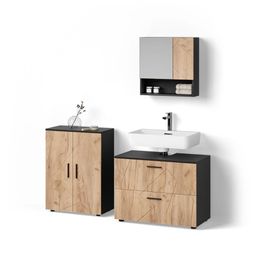 BADM&Ouml;BEL-SET Ronco Goldkraft Eiche/Anthrazit 3 Teile, mit Unterschrank 80 cm